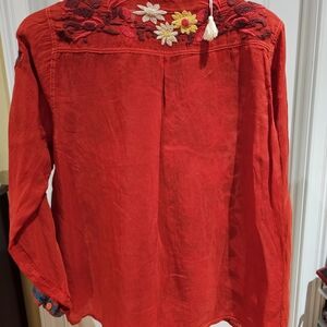 Johnny Was | Tops | Johnny Was Red Floral Embroidered Button Down Shirt ...